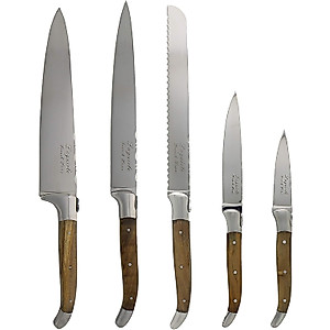 French Home Laguiole Connoisseur Olivewood 5 Piece Kitchen Knife Set plus Magnetic Display.