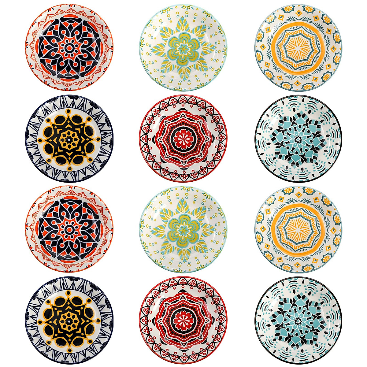 Cedilis 12 Pack Ceramic Soy Sauce Dipping Bowls, 3.5oz Pinch Bowls for Kitchen Prep, 4 Inch Small Sushi Soy Sauce Dish Plate, Colorful Condiments Bowl Dish Dip Bowls Side Dishes