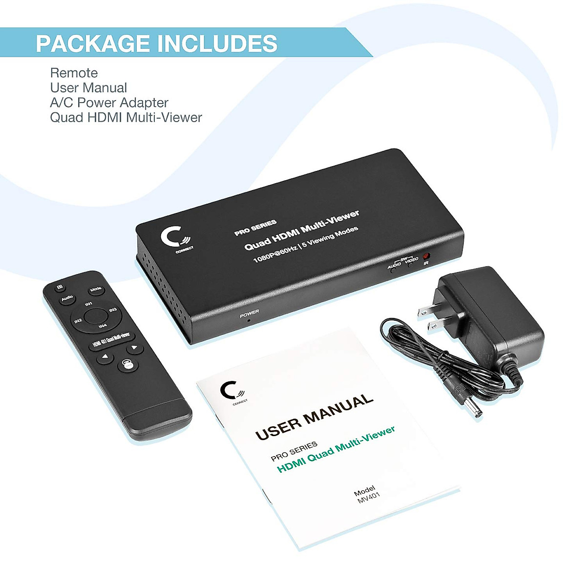 Expert Connect 4 Ports Quad HDMI Multi-Viewer/Screen Divider/Switch | 1080p @ 60Hz | 5 Viewing Modes