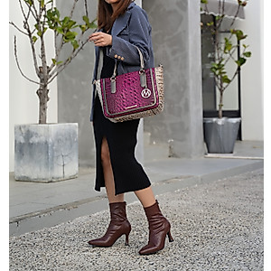 MKF Collection Satchel Bag for Women’s,Crocodile Embossed Vegan leather Crossbody Tote Handbag Top-Handle Purse Cognac Brown by Mia k