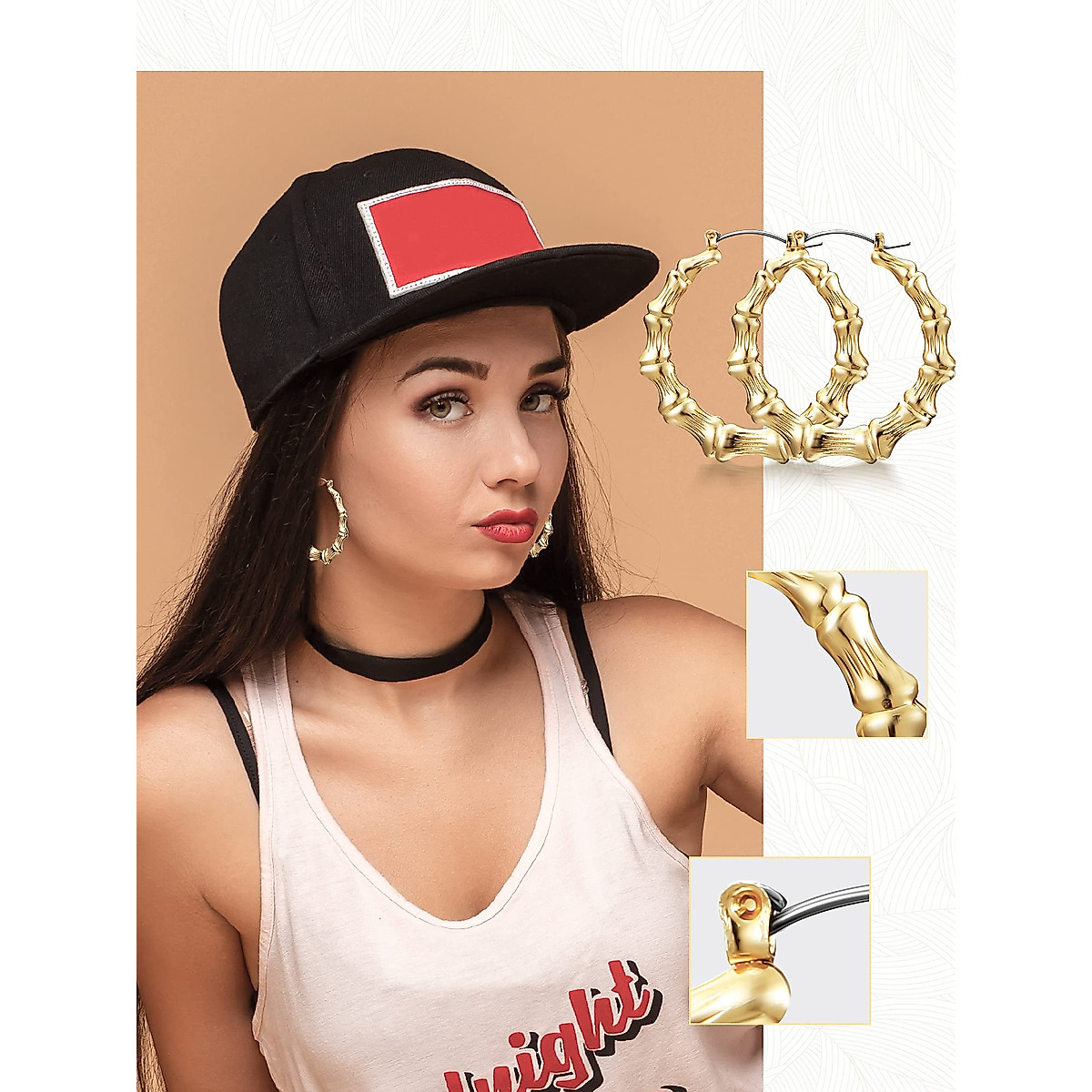 Large Bamboo Hoop Earrings Hip Hop Woman Bamboo Hoop Earrings Oversized Metal Hoop for Daily Wear 80s/ 90s Rapper Accessories (Golden,3.5 Inch)