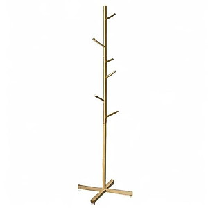 Jolitac Modern Metal Coat Rack in Gold Free Standing 7 Hooks Hall Tree in Corner, Hat Hanger & Coat Racks Stand Entryway Organizer for Clothes, Bags, Umbrella (Golden)