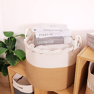 Eternal Beauty Cotton Rope Basket 17”W X14”H Large Woven Storage Basket for Blanket Living Room, Decorative Toy Baby Basket for Kids Nursery,Brown