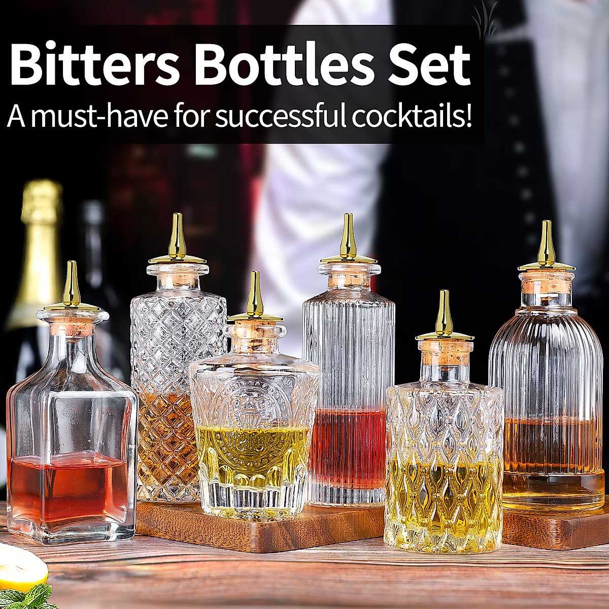 Bitters Bottles Set of 6 - Glass Dasher Bottles with Dash Top and Stopper Great Dispenser Bottle For Your Bitters Great for homemade Cocktail and Bartender