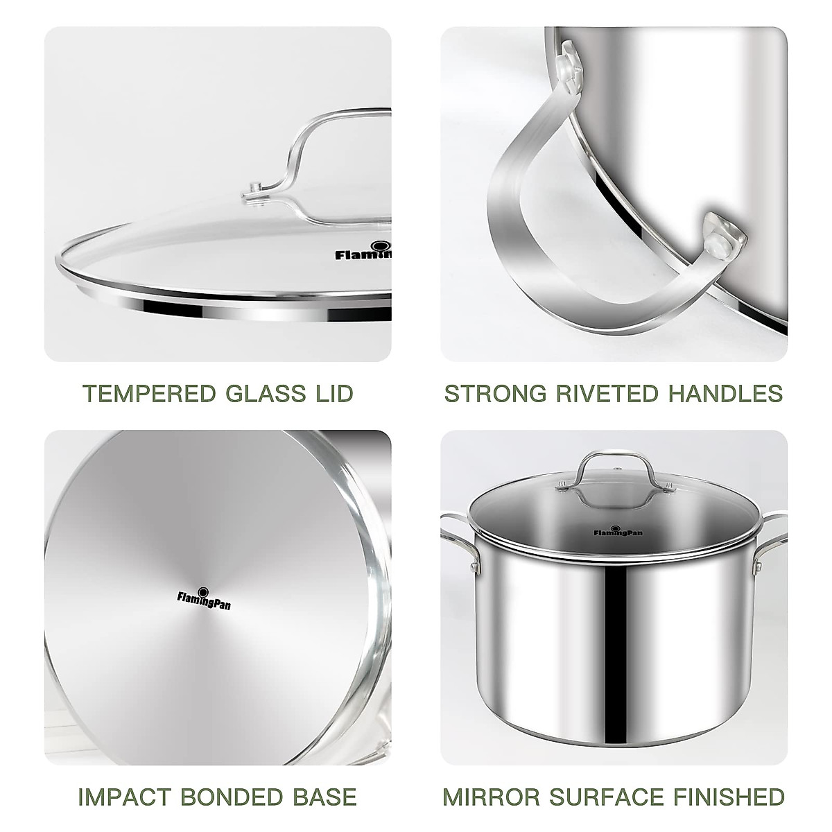 Flamingpan 12QT Heavy Duty Stainless Steel Stock Pot - Perfect Pot for Soups, Stews, Big Pot for Large Batch Cooking - Durable, Rust-Resistant & Non-Discoloring Stock Pot, Easy to Clean