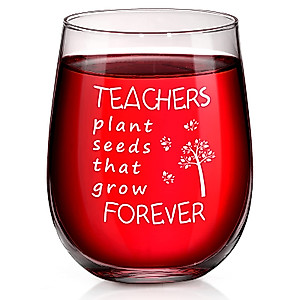 Patelai Teacher Appreciation Gift Teachers Plant Seeds That Grow Forever Wine Glass, Novelty Stemless Wine Glass for Women Friend Coworker, Inspirational Birthday graduation Thank You Gift, 15 Oz
