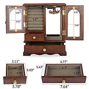 Kendal Wooden Jewelry Box for Women, Solid Jewelry Holder Organizer, Mothers Day Gifts, Wood Jewelry Case with Mirror for Necklaces, Earring, Rings (2 Side Door, Brown)