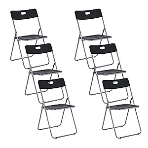 FurnitureR Set of 6 15.7''Lightweight Foldable Portable Commercial Plastic Seat/Carrying Handle for Home Office Living Meeting Reception Room Folding Chairs, Black