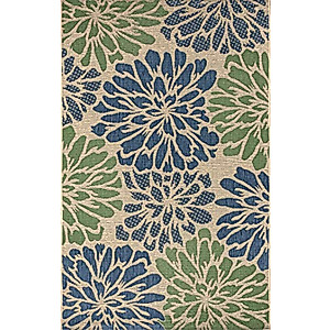 JONATHAN Y SMB110B-4 Zinnia Modern Floral Textured Weave Indoor Outdoor Area-Rug Bohemian Coastal Easy-Cleaning Bedroom Kitchen Backyard Patio Non Shedding, 4 X 6, Navy/Green