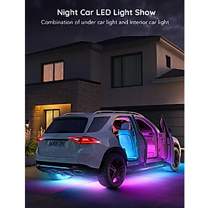 Govee Underglow Car Lights, 4 pcs RGBIC Smart LED Lights with 16 Million Colors and 10 Scene Modes with App Control, 2 Music Modes for Cars, SUVs, Trucks, DC 12-24V