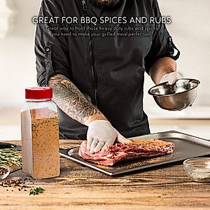 Upper Midland Products 4 Pack 32 Oz Large Spice Seasoning Shaker Containers Jars Plastic With Red Dual Flip Top Sided Lid, 4 Long Spoons And Labels