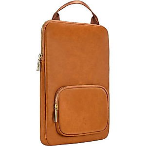 Comfyable Laptop Sleeve Bag 14 Inch Compatible for MacBook Pro 14 Inch 13 Inch, MacBook Air 13 in M2 M1 with Handle & Pocket - Faux Leather Computer Carry Briefcase-Brown