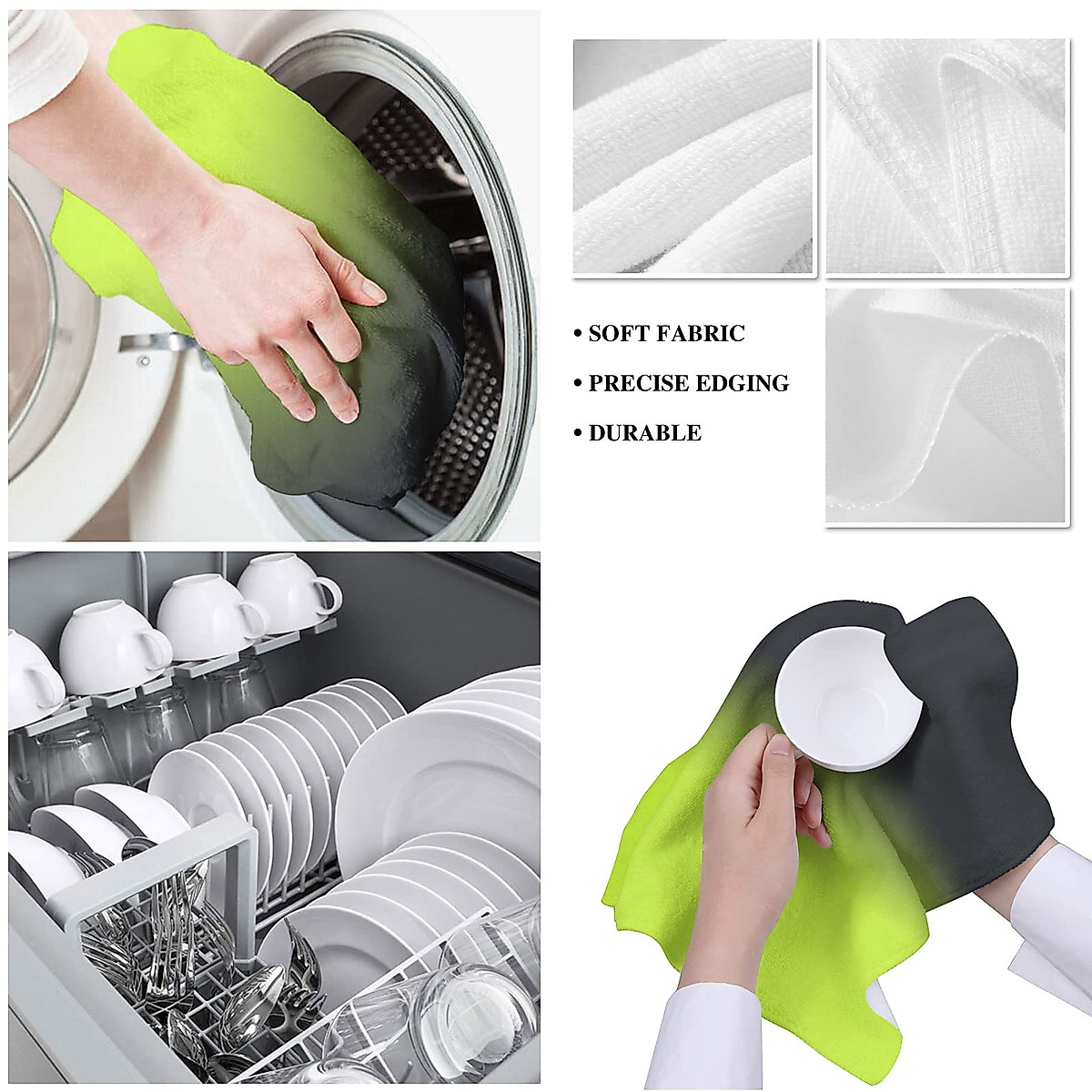 Kitchen Towels Set Gradient Color Dish Towel Darkening Gray Lime Green Dishcloths 4 Pack, 18x28 Inches Absorbent Soft Cotton Dish Cloths Bar Towels & Tea Towels