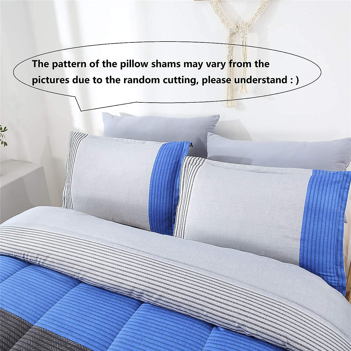 PERFEMET Blue Striped Comforter Set Twin Size - (1 Twin XL Comforter, 2 Pillowcases), Super Soft Lightweight Patchwork Bedding Set, Reversible Down Alternative Comforter Set for Teens Boys Girls