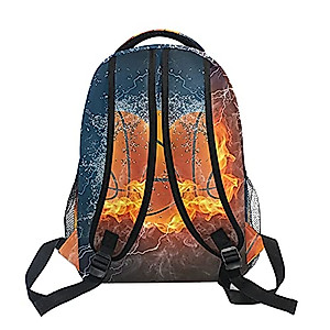 ZOEO Boys School Backpack Burning Basketball Bookbag Bag Hiking Travel Pack for Student 3th 4th 5th Grade Kids with Multiple Pockets Daypack