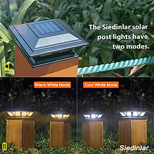 SIEDiNLAR Solar Post Lights Outdoor 2 Modes LED Deck Fence Cap Light for 4x4 5x5 6x6 Posts Patio Garden Decoration Warm White/Cool White Lighting Black (2 Pack)