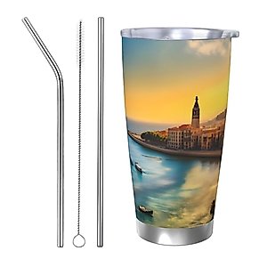 WXZYFP Car cup (single silver rim), can use a straw or drink directly, easy to use.Sunset in Barcelona