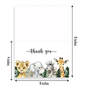 Safari Jungle Thank You Cards With Envelopes, 50 Jungle Animals Folded Baby Shower Thank You Note, 4 x 6 Wild one Notecards, Perfect for Baby Shower & Kids Birthday