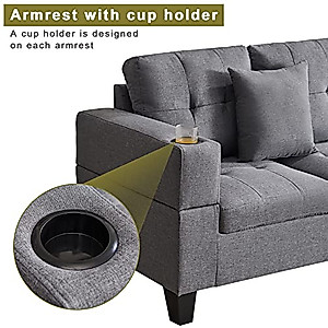 Unovivy 99" Sectional Couches for Living Room, L Shaped Removable Ottoman and Cup Holders, Convertible Sofas for Apartment, Gray