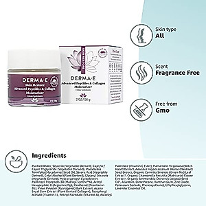 DERMA E Advanced Peptides and Collagen Moisturizer – Double Action Collagen Face Cream with Peptide Complex – Intense Moisture Day and Night Cream for Women – Natural Collagen Cream, 2oz