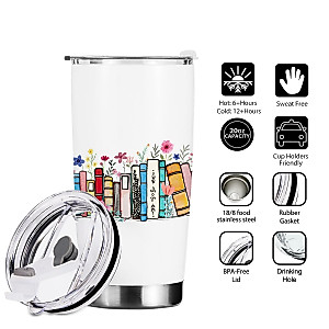 Book Lovers Gifts Stainless Steel Tumbler, Book Club Gifts Bookish Gifts Coffee Mug with Lid, 20 oz Thermal Cup Insulated Water Glasses, Book Accessories Librarian Gifts for Women Girls Readers Friend