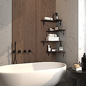 Corner Floating Shelves Set of 4, Rustic Corner Shelf Wall Mounted Organizer Displays Storage Rack, Wood Wall Shelf for Bedroom Kitchen Living Room Bathroom Office