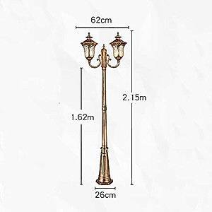 MODEBHD 215cm 2-Heads European Antique Retro Glass Column Lamp Victoria Lantern Aluminum Outdoor Waterproof Column Light Lawn Street Post Light E27 Decoration Villa Garden Fence High Pole Lamp