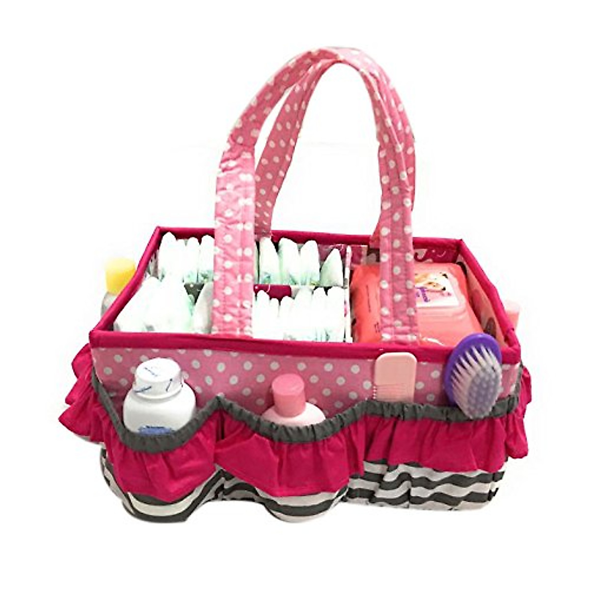 Bacati Elephants Girls Nursery Fabric Storage Caddy with Handles, Pink/Grey