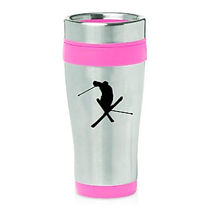 16oz Insulated Stainless Steel Travel Mug Coffee Mug Tumbler Ski Skier Extreme Sports Trick (Pink)