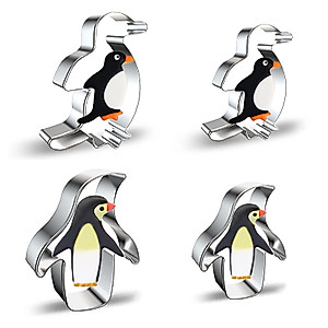 Penguin Cookie Cutter Baking Set - 4 Pieces Animal Shapes Stainless Steel Metal Biscuit Mold Cutter for Kids Birthday Kitchen Baking Halloween Christmas Easter Party Decoration Favor