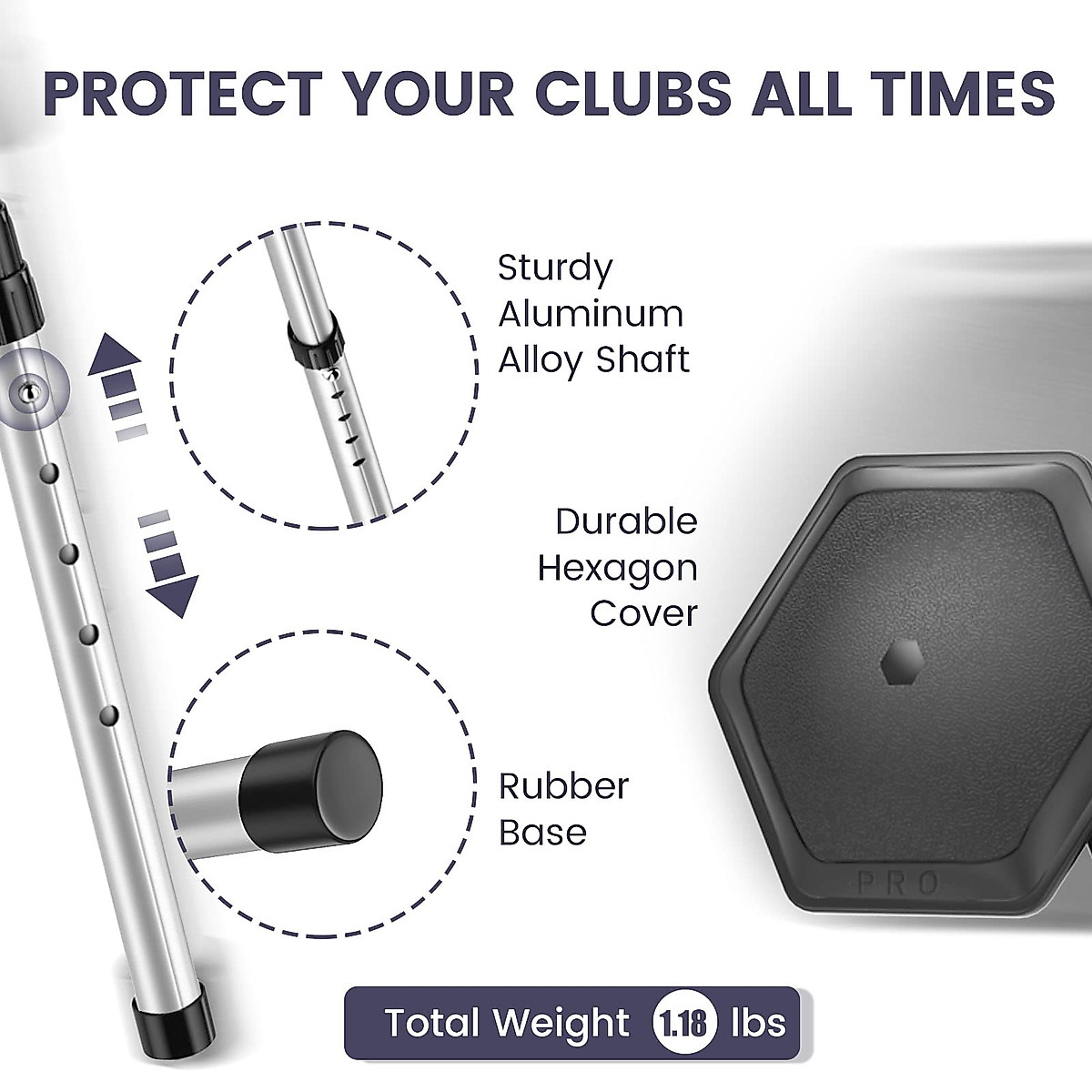 ToVii Golf Travel Bag Support Pole, Telescopic Golf Travel Bag Support System Aluminum Alloy Golf Support Rod and Hexagon Anti-Impact Support Top, Golf Club Travel Support Protection (Black)