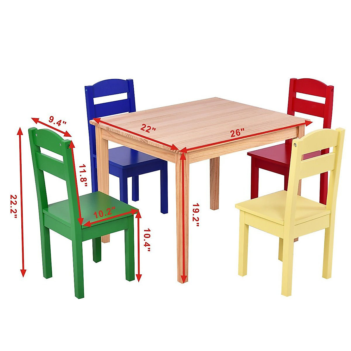 Costzon Kids Table and Chair Set, 5 Piece Wood Activity Table & Chairs for Children Arts Crafts, Homework, Snack Time, Preschool Furniture, Gift for Boys Girls, Toddler Table and Chair Set, Multicolor