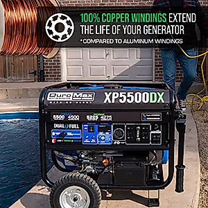 DuroMax XP5500DX 5,500-Watt/4,500-Watt 224cc Electric Start Dual Fuel Portable Generator w/CO Alert
