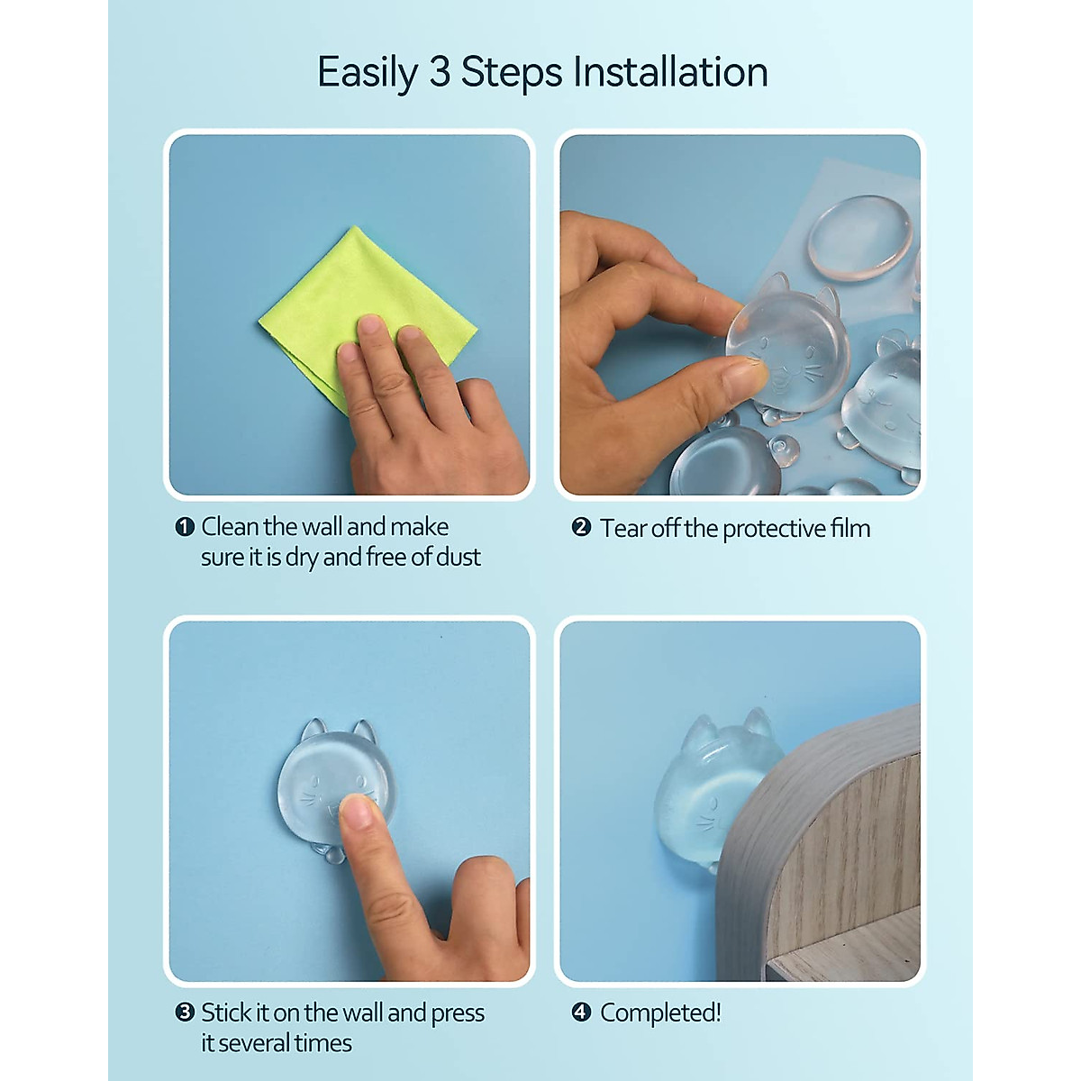 Door Stoppers Wall Protectors, 6pcs 1.57" + 12pcs 1/2" LEOADE Door Knob Stops Cabinet Handle Rubber Bumpers with Self Adhesive Quick Shock Absorbent, Refrigerator Furniture Silicone Silencer -Clear