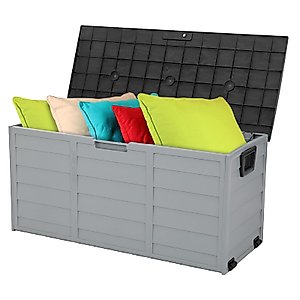 VINGLI Upgraded 75 Gallon Outdoor Storage Box, Lockable Plastic Storage Containers with Lid, Patio Deck Box Furniture for Garden, Pool, Balcony, Yard (Black)