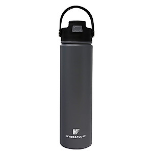 Hydraflow Hybrid - Triple Wall Vacuum Insulated Water Bottle with Flip Straw (25oz, Powder Graphite) Stainless Steel Metal Thermos, Reusable Leak Proof BPA-FREE for Sports and Travel