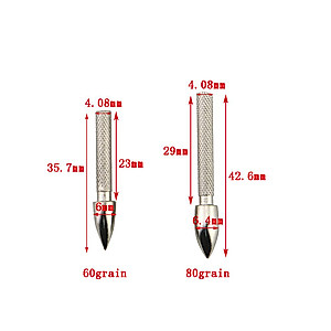 ZSHJGJR Archery Insert Arrowheads 4.2mm 60 Grain 80 Grain Insert Broadheads Glue in Arrow Shaft Archery DIY Hunting Arrow Field Points 24 Pieces (60 Grain)