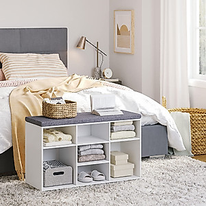 DINZI LVJ Shoe Storage Bench with Cushion, Cubby Shoe Rack with 9 Cubbies, Adjustable Shelves, Multifunctional Shoe Organizer Bench for Entryway, Mudroom, Hallway, Closet and Garage, White