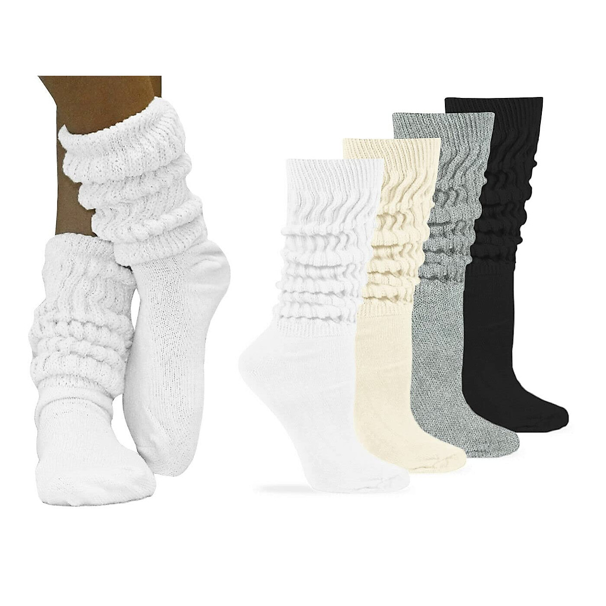 Jefferies Socks Womens Slouch Cotton Knit Socks 3 Pair Pack (Large, White)