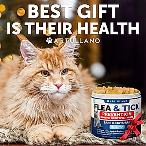 Flea Treatment for Cats - Flea and Tick Prevention for Cats Chewables - Natural Flea and Tick Supplement for Cats - Oral Flea Pills for Cats - All Breeds and Ages - Made in USA - 135 Chews