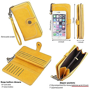 Coolstar Wallets for Women & Men PU Leather Clutch Wallet with Credit Card Holders Wristlet Phone Checkbook Organizer Large (Yellow with Sunflower Snap), Sunflower Snap + Yellow