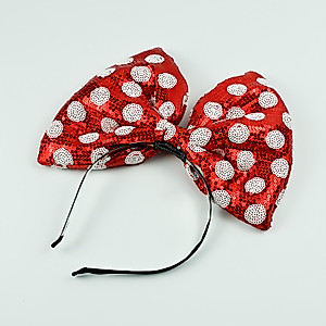 Bubbmi Polka Dot Hairband - Large Sequin Bow Headband, Women's Festival Costume Hair Accessory for Birthday Party, Handmade, 1 Piece