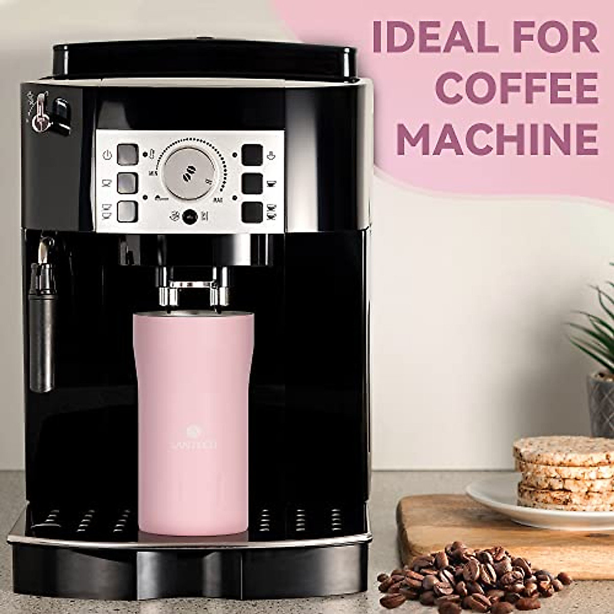 SANTECO Travel Coffee Mug 12 oz, Insulated Coffee Cups with Flip Lid, Stainless Steel Coffee Mugs Spill Proof, Double Wall Vacuum Tumblers, Reusable To Go Mug for Hot/Ice Coffee Tea - Pink