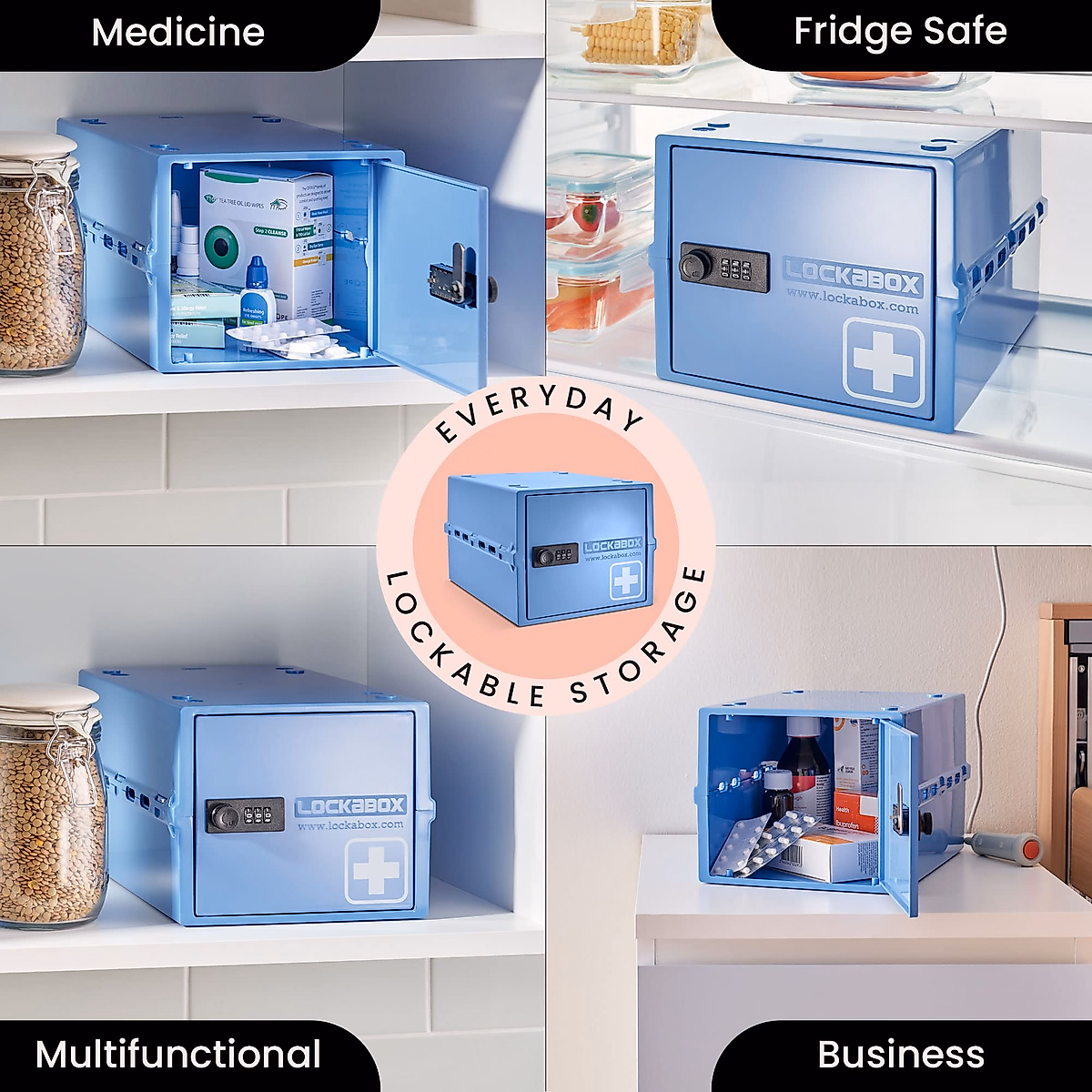 Lockabox One™ | Premium Medicine Lock Box | 10 Litre Medication Lock Box With Code For Medicines, Vitamins & Supplements | External Size 12 x 8 x 6.6 inches (Medi Blue)
