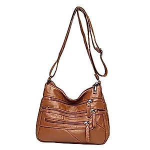 harayaa Retro Crossbody Bag for Women Shoulder Bag Soft PU Leather Handbags Purses multiple pocket Tote Bag, Brown
