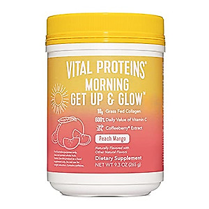 Vital Proteins Morning Get Up and Glow Collagen peptides Powder Supplement, 90mg Caffeine for Energy & Vitamin C & Biotin & Hyaluronic Acid - 9.3oz