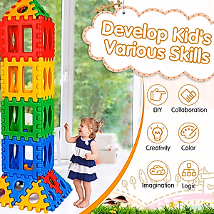 Costzon 32 Pieces Jumbo Building Blocks for Kids, Big Waffle Block Set, Preschool Educational Creativity Sensory Toy, Interconnecting Stacking Building Toy Set for Boys & Girls