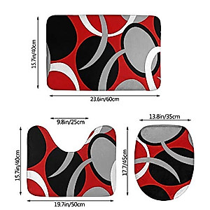 Vbcdgfg Bathroom Rugs Sets 3 Piece Modern Circles Swirls Gray Black Red Bathroom Rugs