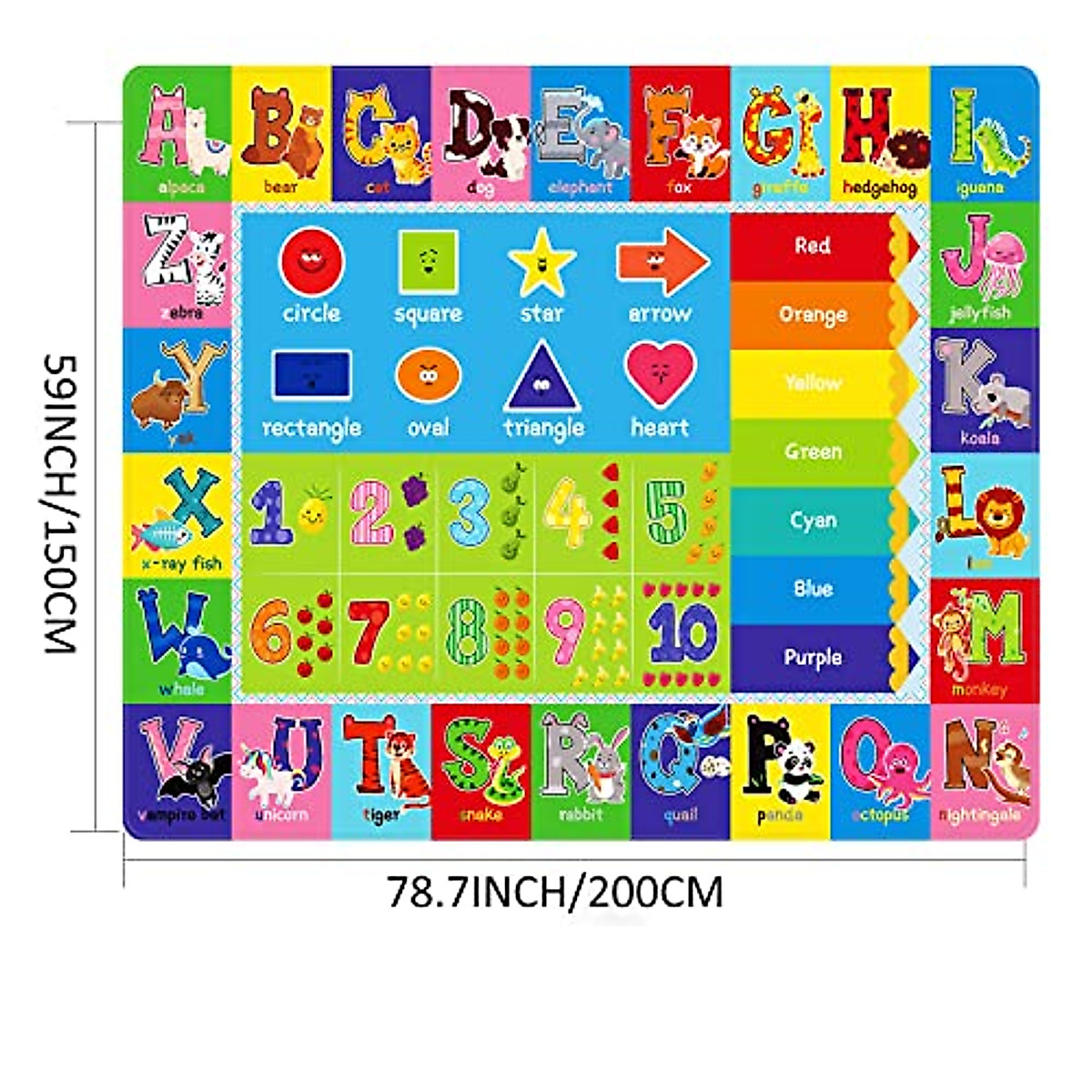 Kentaly Baby Play Mat Kids Rug for Floor, Playmat for Kids Toddlers Infant, Extra Large Thick Playtime Collection ABC, Numbers, Animals Educational Area Rugs for Playroom (78.7X59 Inch)