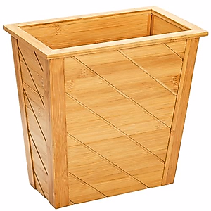 Frcctre Bamboo Waste Basket, Rectangular Compact Waste Trash Can Waste Bin Garbage Built-in Handles Brown Container Bin for Bedroom, Office, Living Room, Kitchen, Bathroom, 11.3"x6.75"x11"